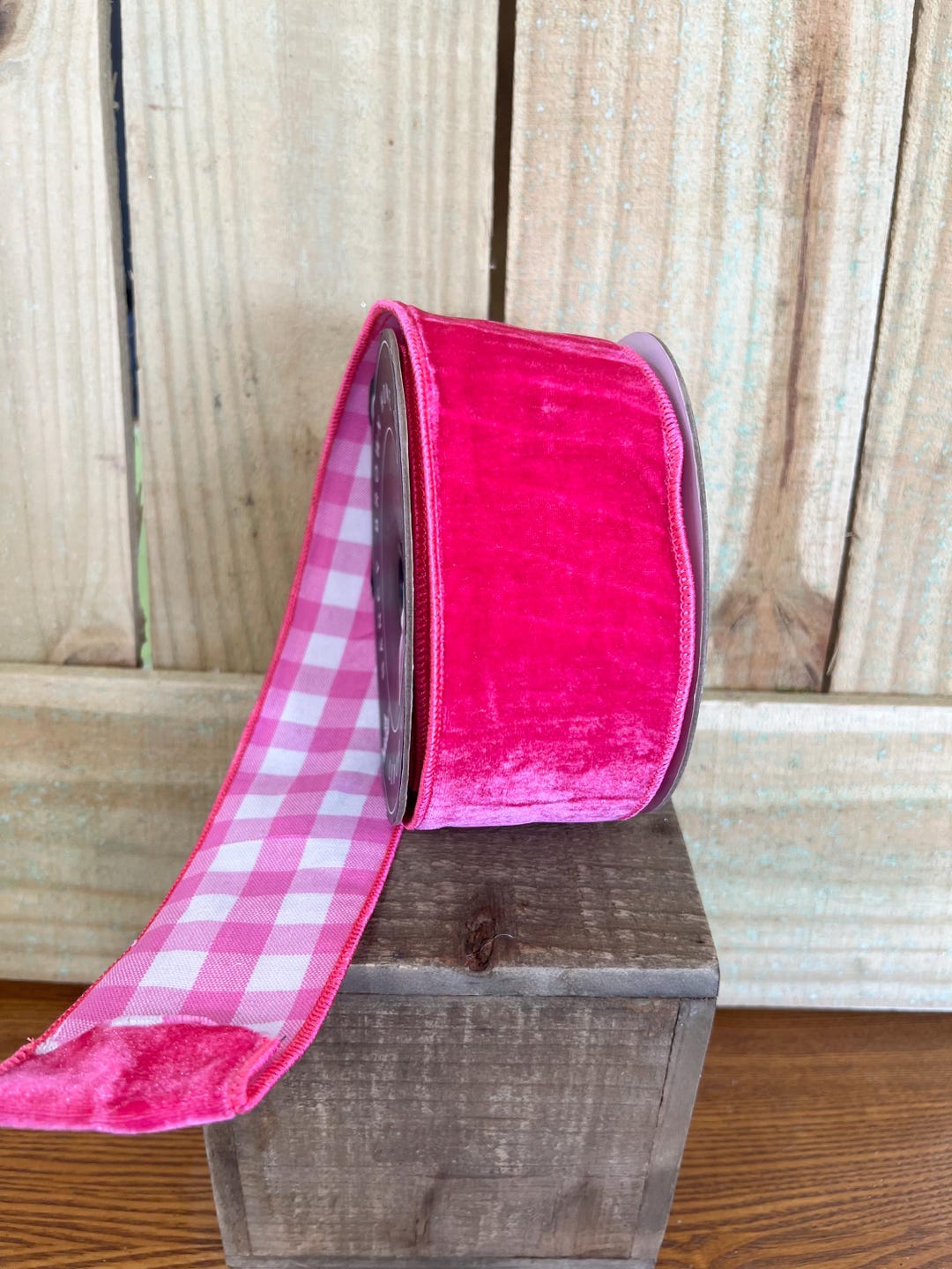 Hot Pink Velvet Gingham Backin Designer Ribbon 2.5 X 10y , Nancy Brown ...