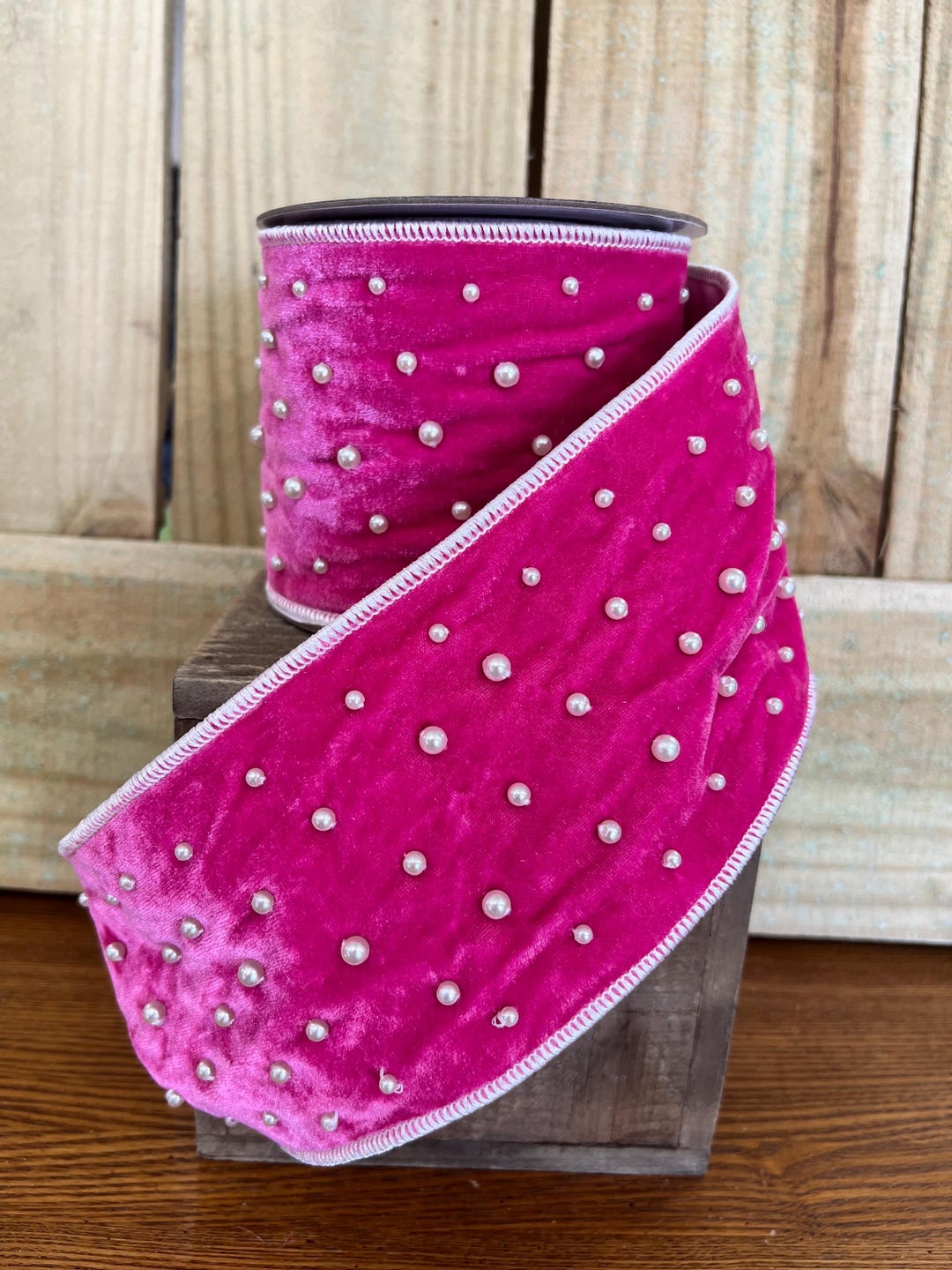Hot Pink Velvet and Pearls Designer Ribbon 4 X 5y , Nancy Brown Home ...