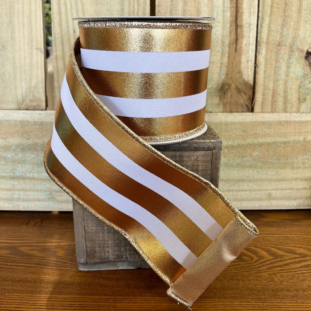 4” by 10y Gold Stripe Designer Ribbon, Everyday Ribbon, Designer Ribbon ...