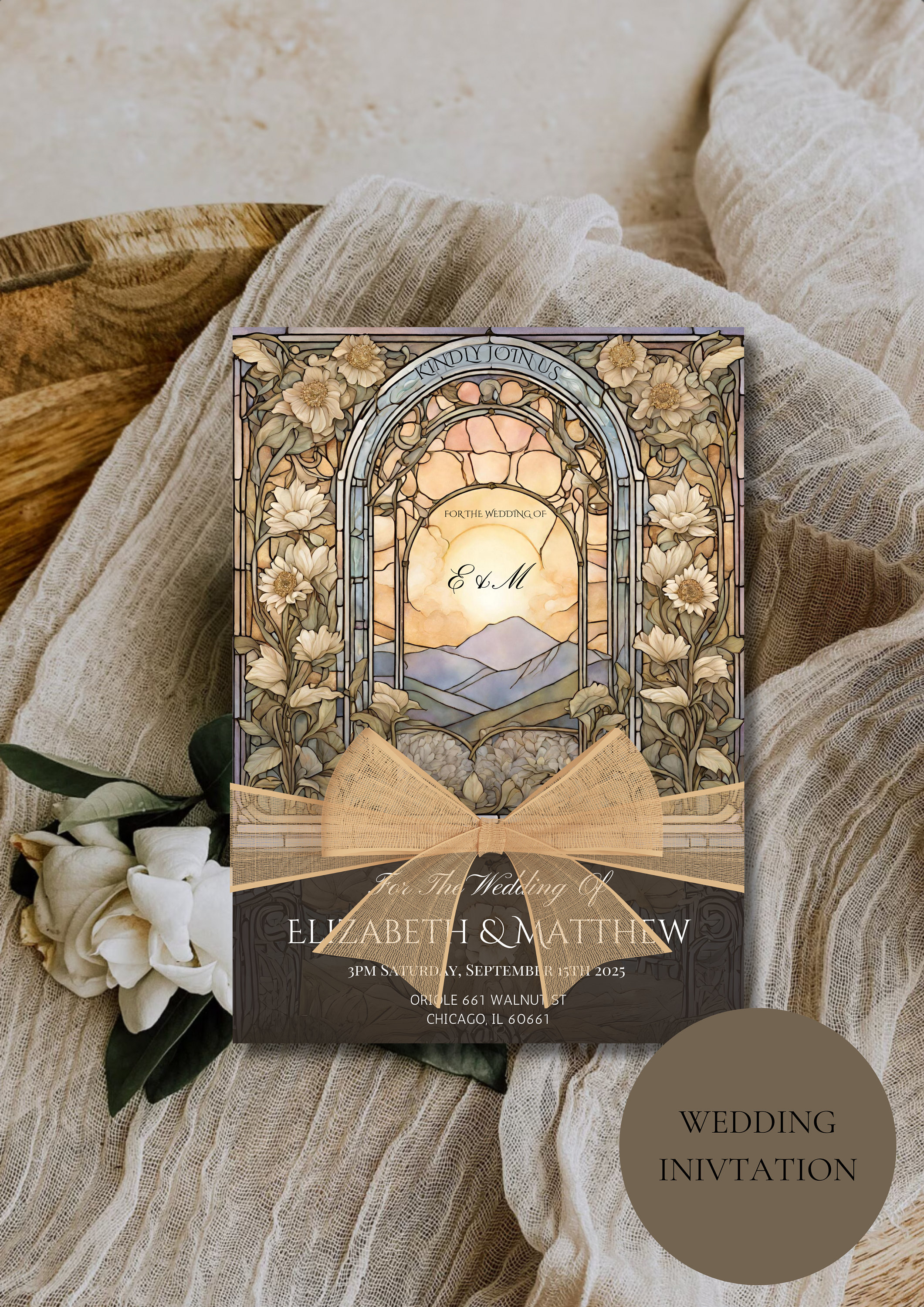 Stained Glass Wedding Invitation Suite, Art Nouveau Inspired, Digital ...
