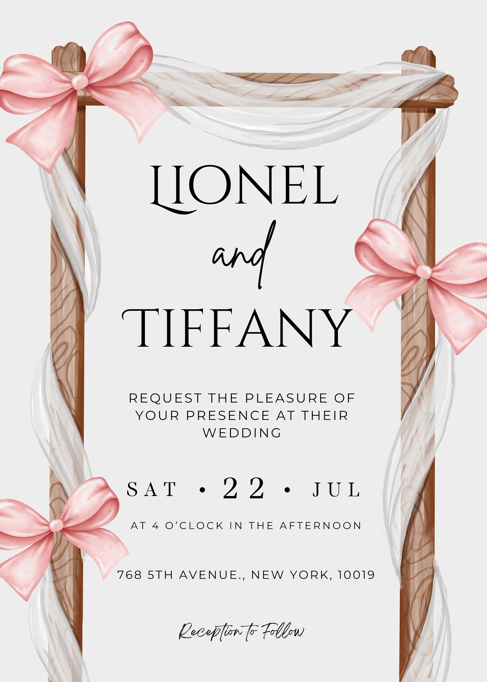 Pink Bow Wedding Invitation Template Package, 7+ Editable Template ...