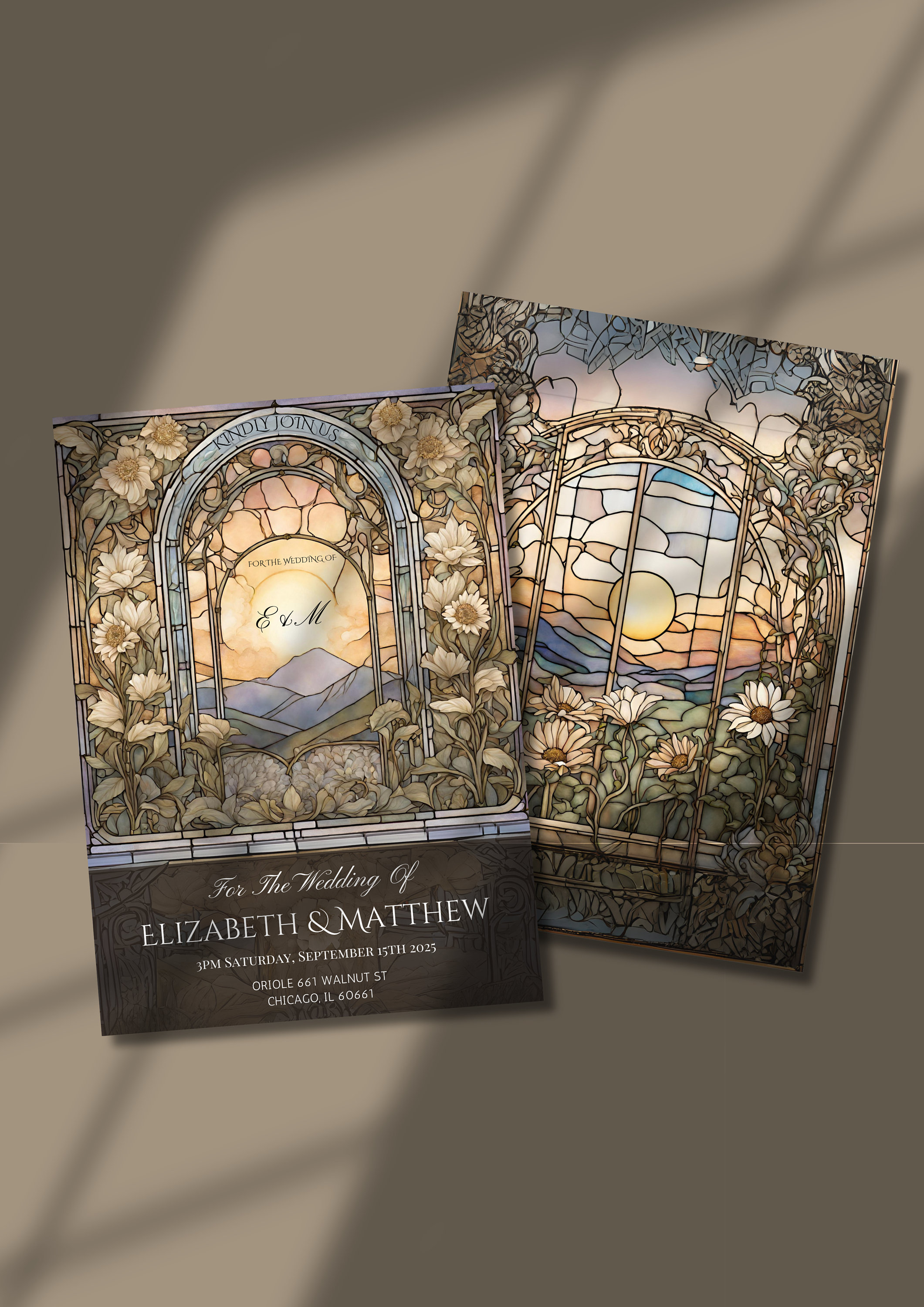 Stained Glass Wedding Invitation Suite, Art Nouveau Inspired, Digital ...