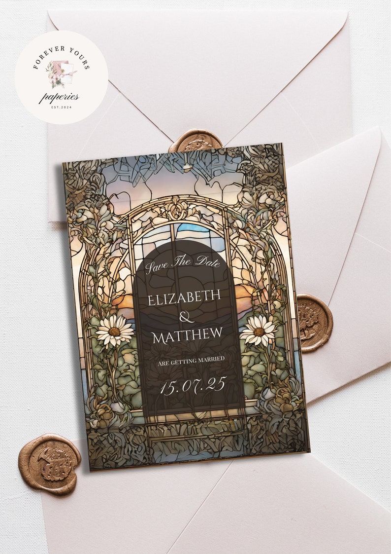 Stained Glass Wedding Invitation Suite, Art Nouveau Inspired, Digital ...