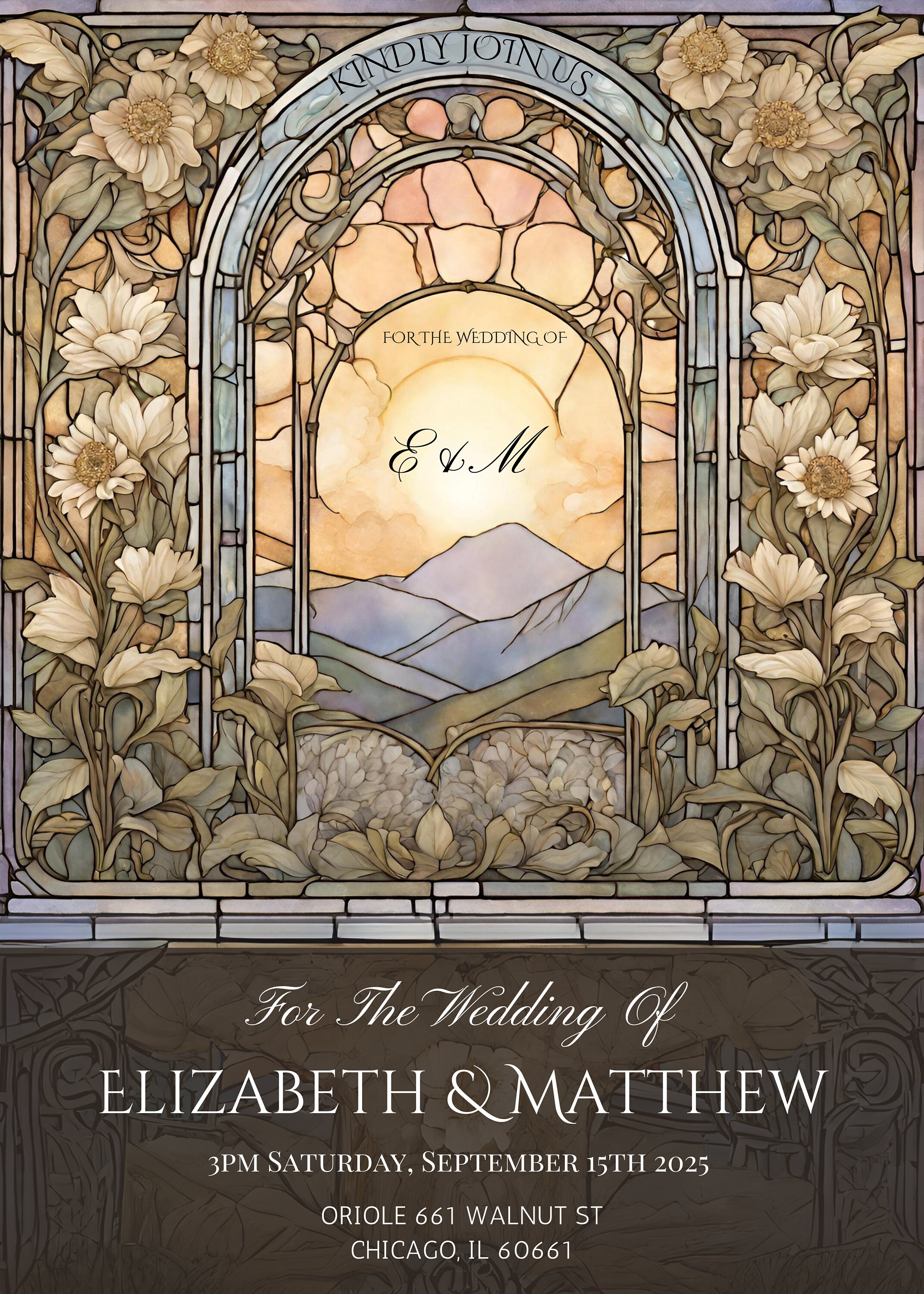 Stained Glass Wedding Invitation Suite, Art Nouveau Inspired, Digital ...