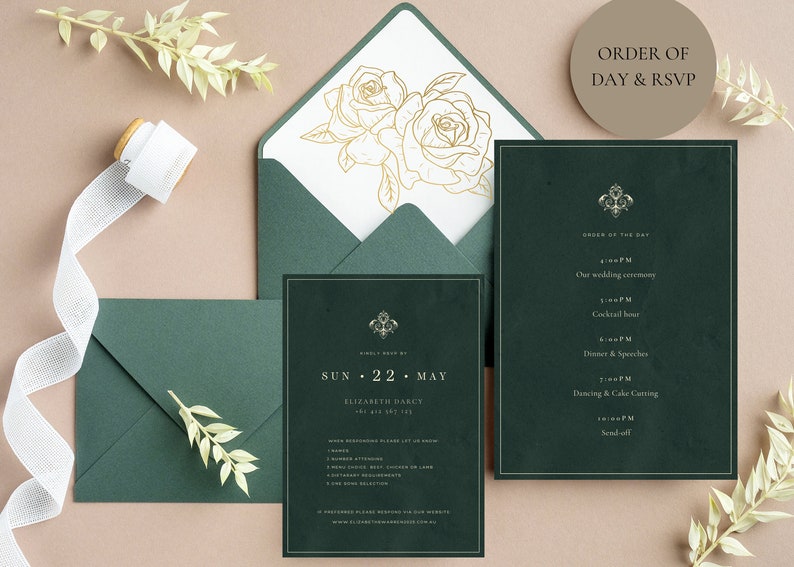 Elegant Forest Green 10+ Piece Wedding Invitation Suite | Save the Date ...