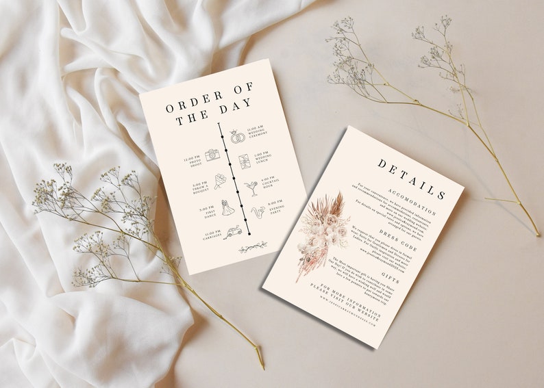 Chic Boho Wheat & Roses Wedding Invitation Template, Elegant Blush and Beige Botanical Design ...