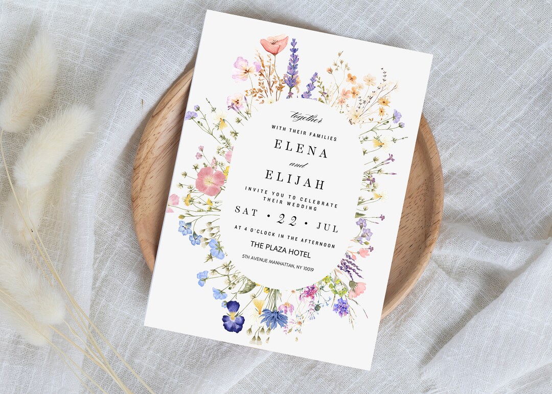 Spring Garden Floral Wedding Invitation, Watercolor Botanicals, Elegant ...