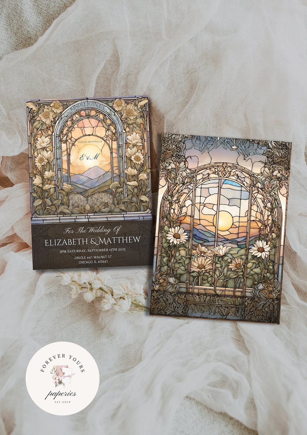 Stained Glass Wedding Invitation Suite, Art Nouveau Inspired, Digital ...