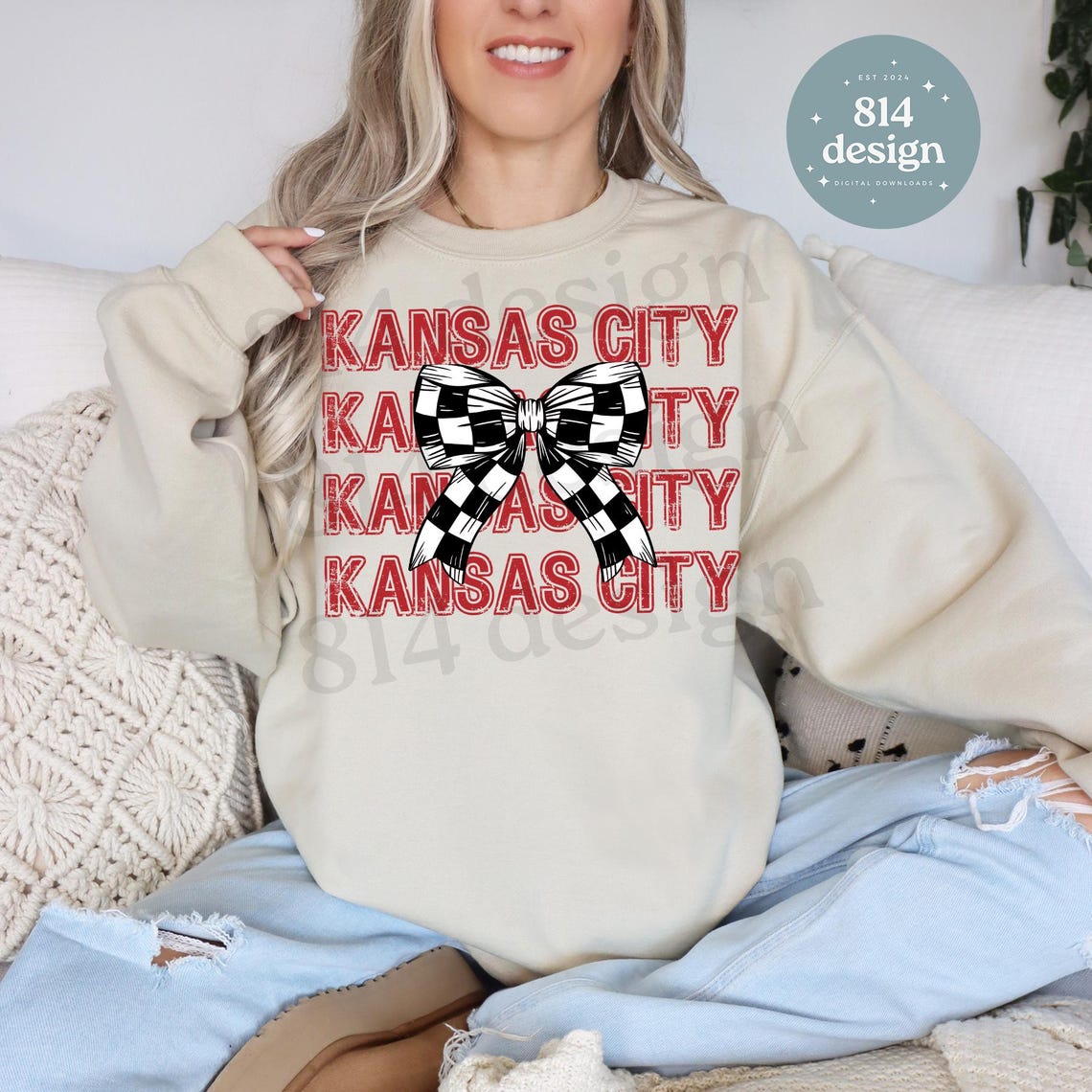 Kansas City Football Coquette Checkered Bow PNG, KC Girly, Football ...