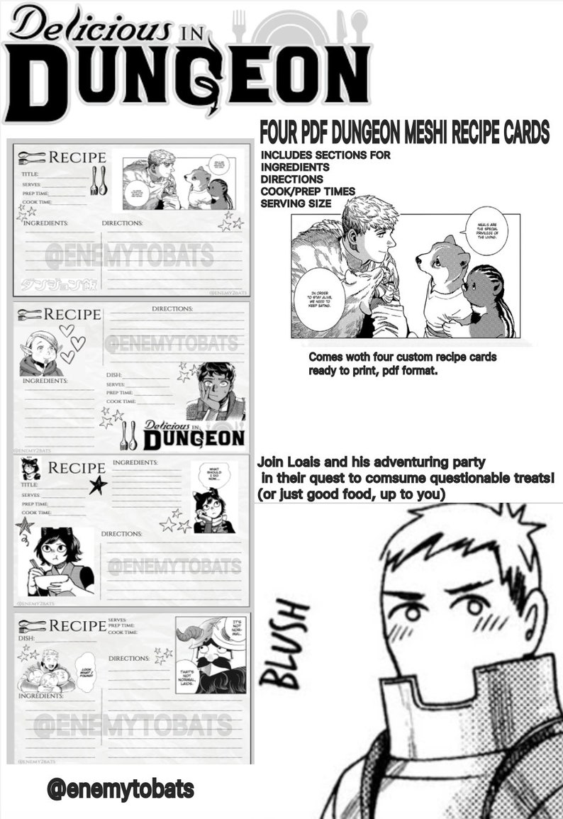 Dungeon Meshi Recipe Cards | Delicious in Dungeon Stationary - Etsy