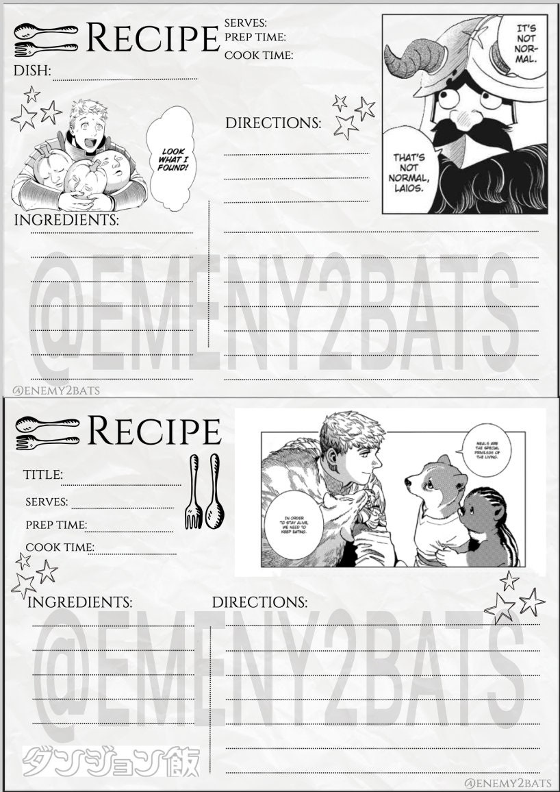 Dungeon Meshi Recipe Cards | Delicious in Dungeon Stationary - Etsy
