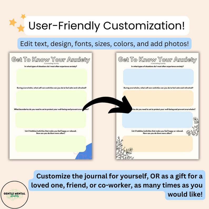 Therapeutic Anxiety Journal Canva Template / Mental Health Worksheets ...
