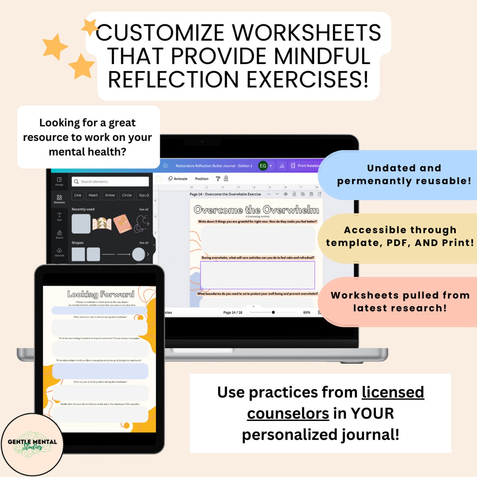 Restorative Reflection Mental Health Worksheet Canva Templates: EDIT ...