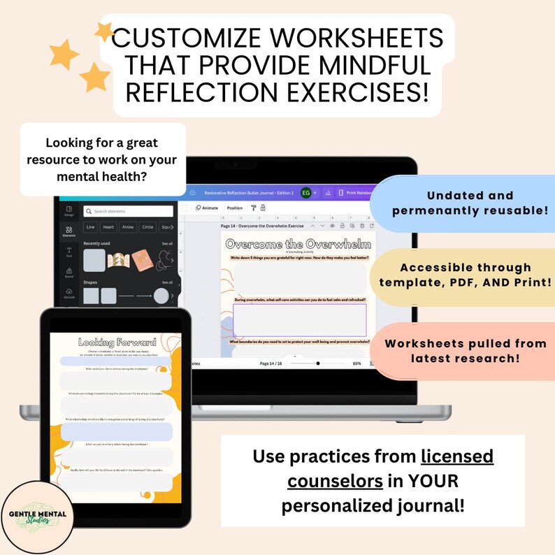 Restorative Reflection Mental Health Worksheet Canva Templates: EDIT ...