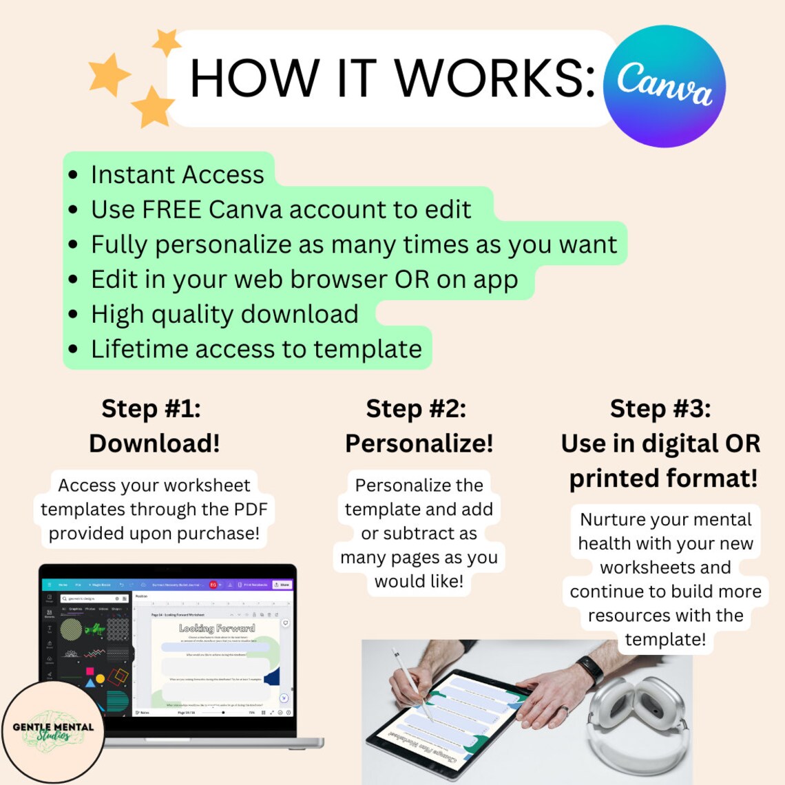 Burnout Recovery Mental Health Worksheet Canva Templates: Therapy ...