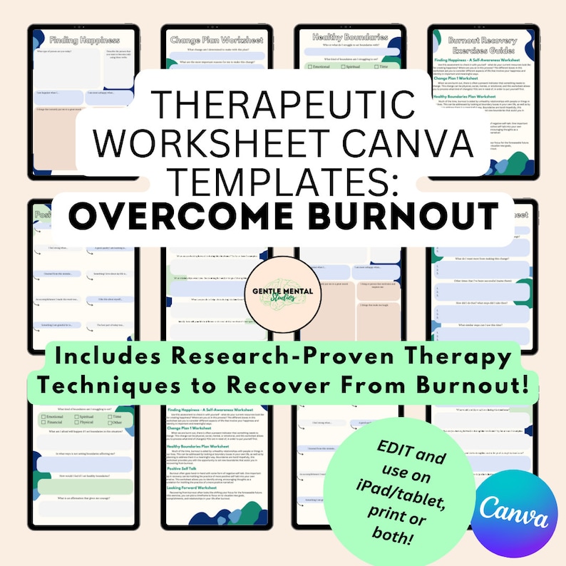 Burnout Recovery Worksheets: Therapy Canva Templates (digital Download ...