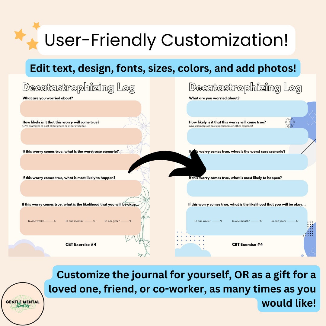 CBT & Anxiety Worksheet Bundle: EDIT Canva Mental Health Templates ...