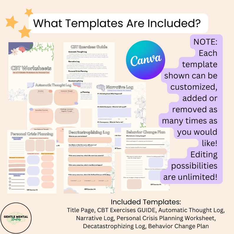 CBT Therapeutic Bullet Journal Canva Template CBT Therapy Worksheets ...