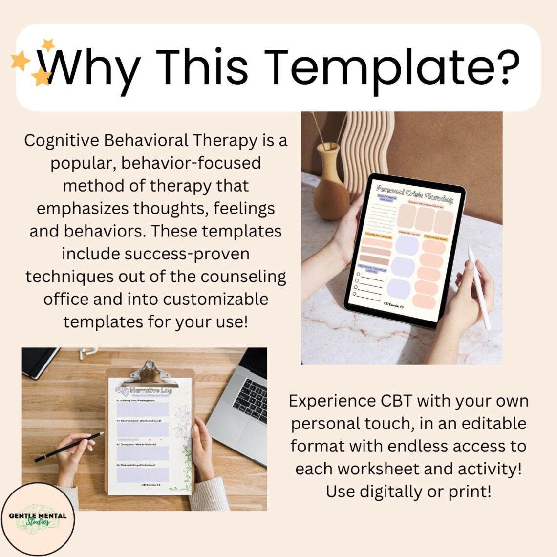 CBT Therapeutic Bullet Journal Canva Template CBT Therapy Worksheets ...