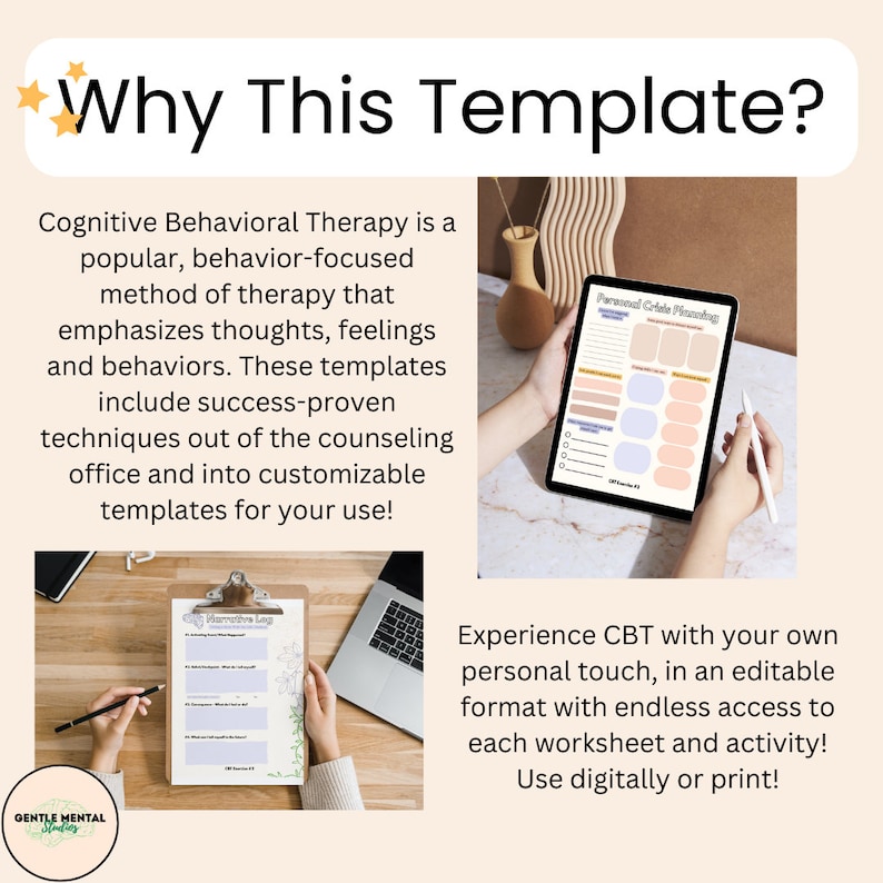 CBT Therapeutic Bullet Journal Canva Template CBT Therapy Worksheets ...