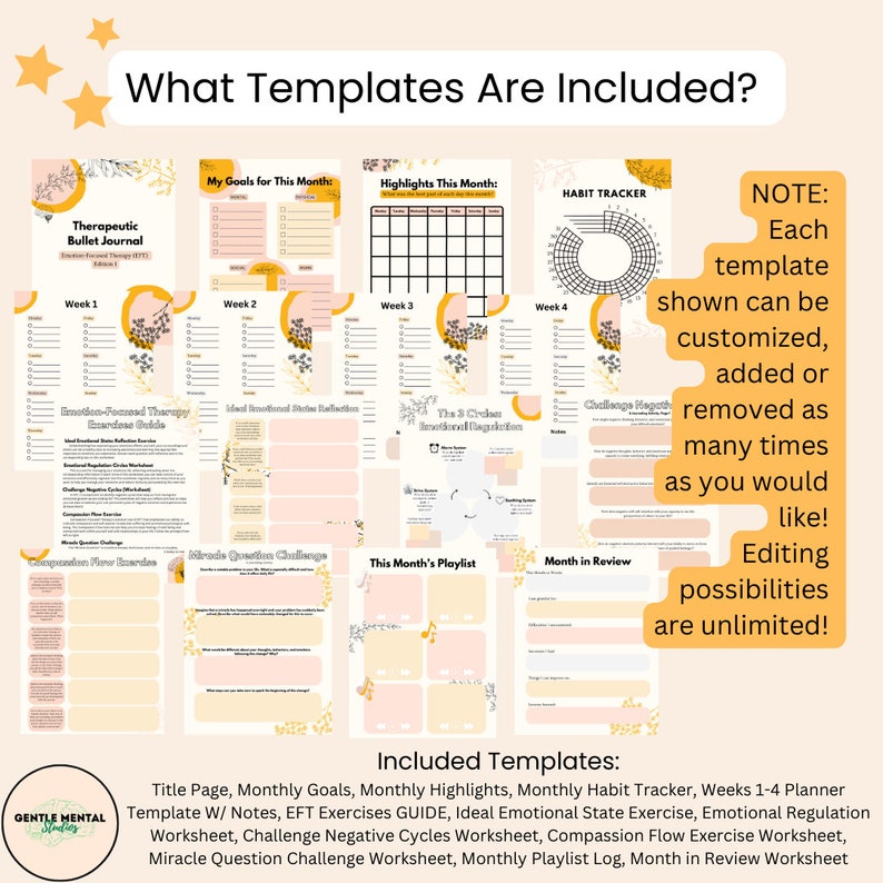 EFT Therapy Bullet Journal Canva Template, Monthly Trackers (digital ...