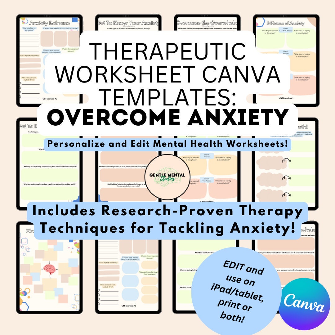 Anxiety-targeted Mental Health Therapy Worksheet Canva Templates ...