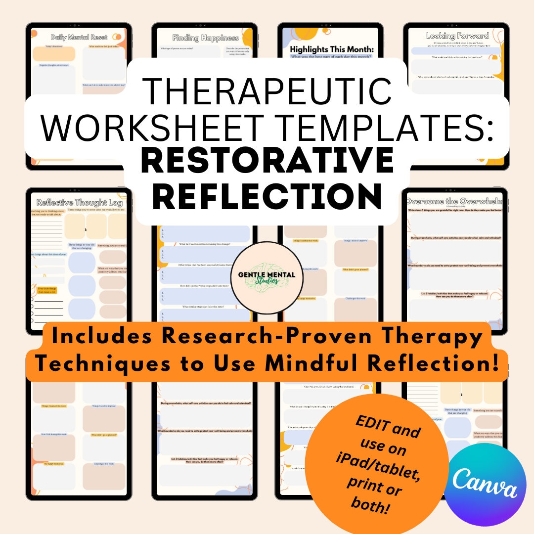 Restorative Reflection Mental Health Worksheet Canva Templates: EDIT ...