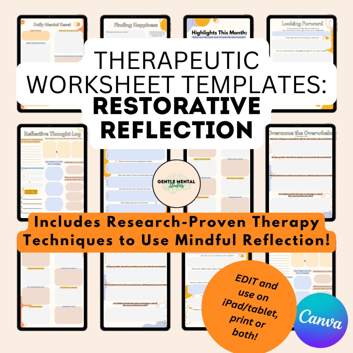 Restorative Reflection Mental Health Worksheet Canva Templates: EDIT ...