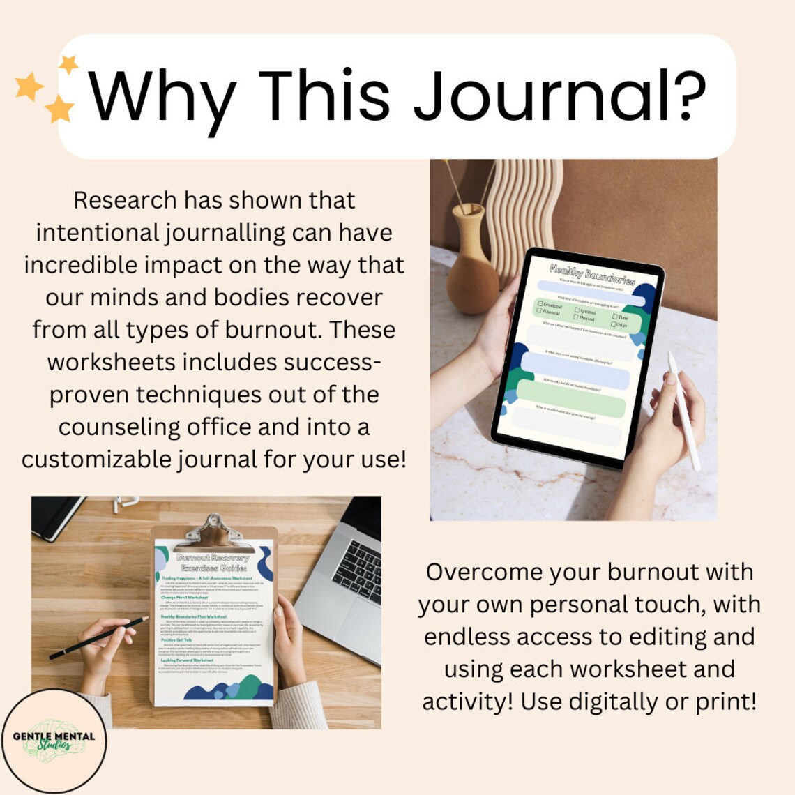 Burnout Recovery Mental Health Worksheet Canva Templates: Therapy ...