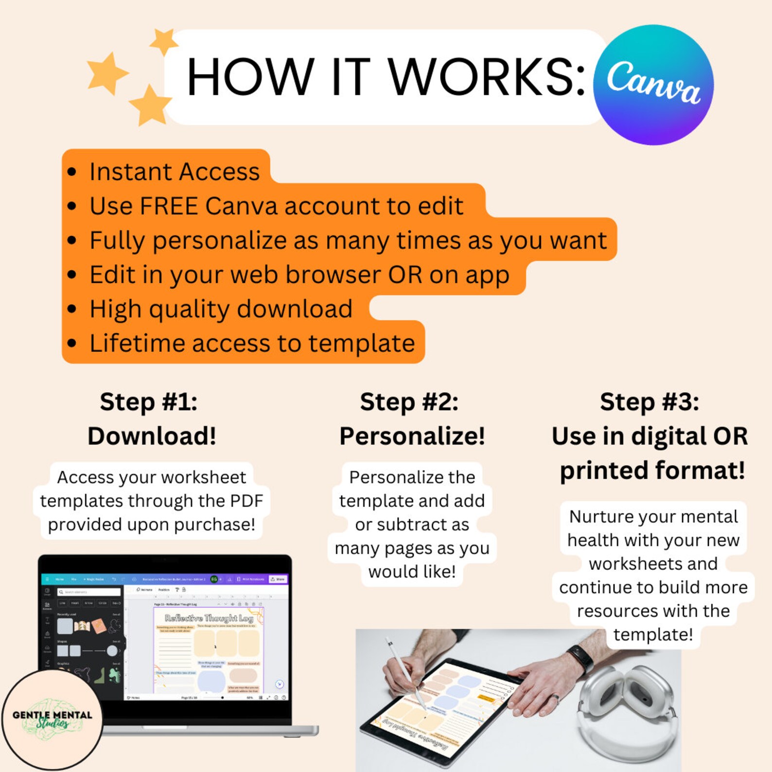 Restorative Reflection Mental Health Worksheet Canva Templates: EDIT ...