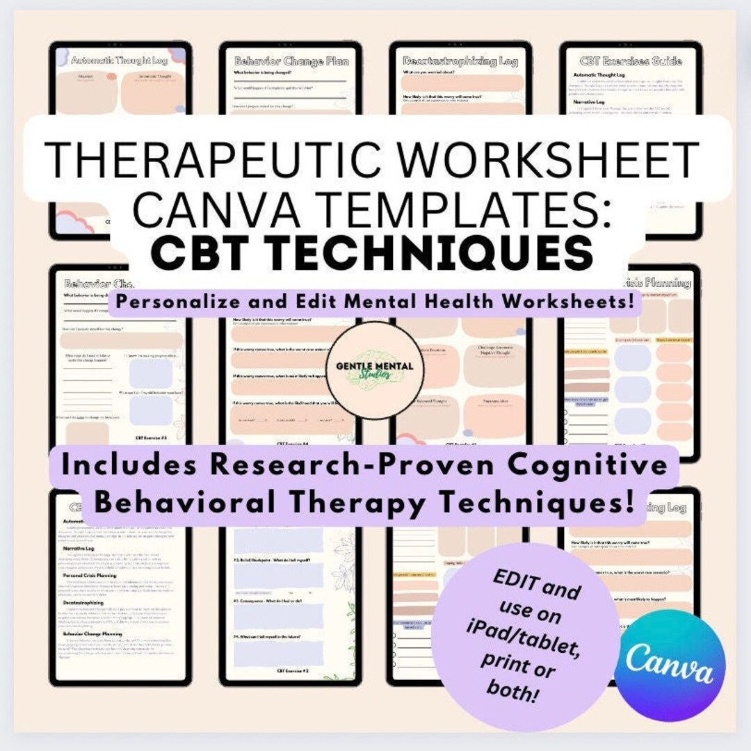 CBT Mental Health Therapy Worksheet Canva Template Includes Editable ...