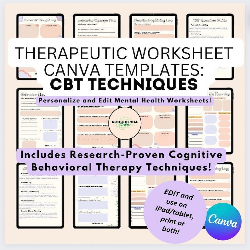CBT Mental Health Therapy Worksheet Canva Template Includes Editable ...