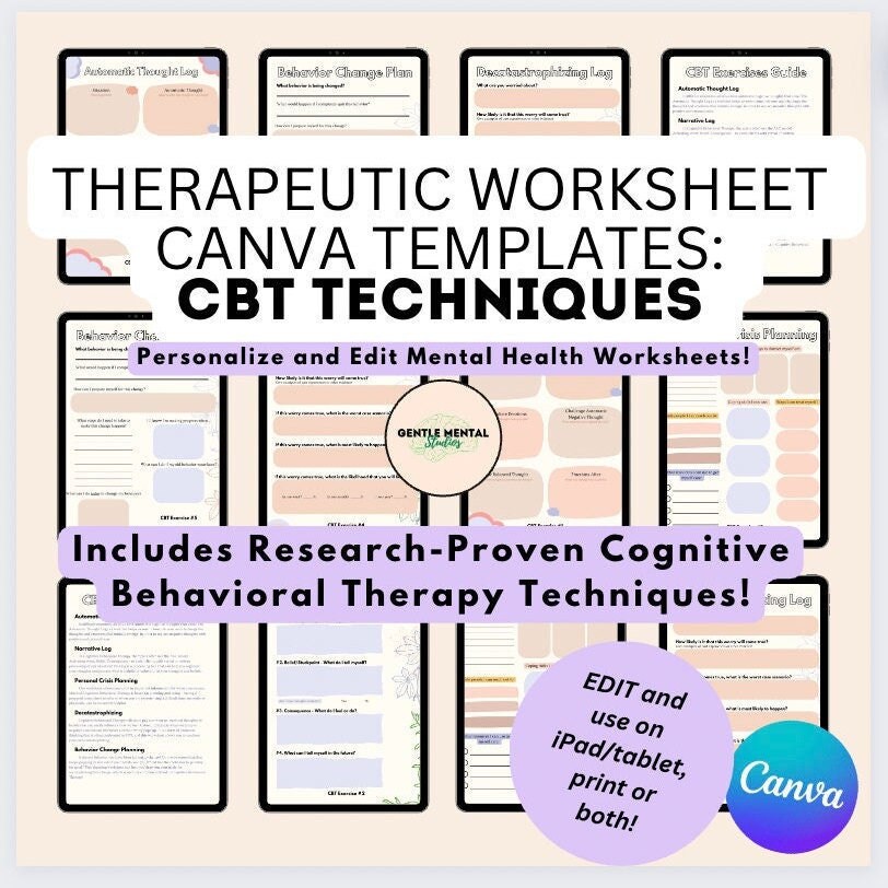 CBT Mental Health Therapy Worksheet Canva Template Includes Editable ...