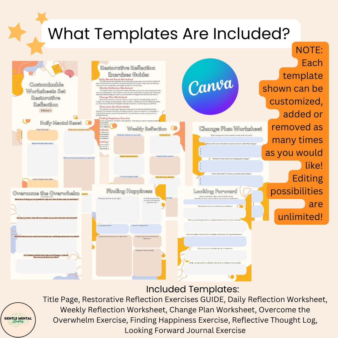 Restorative Reflection Mental Health Worksheet Canva Templates: EDIT ...