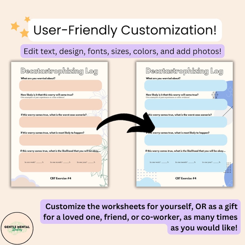 CBT Therapeutic Bullet Journal Canva Template CBT Therapy Worksheets ...