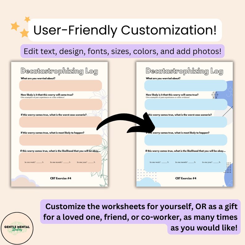 CBT Mental Health Therapy Worksheet Canva Template Includes Editable ...