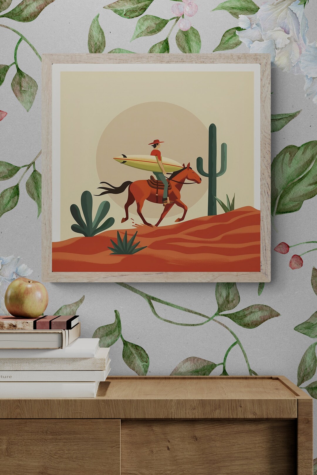 Surf Cowboy Riding a Horse Art Print Illustration - Surf Trip on ...