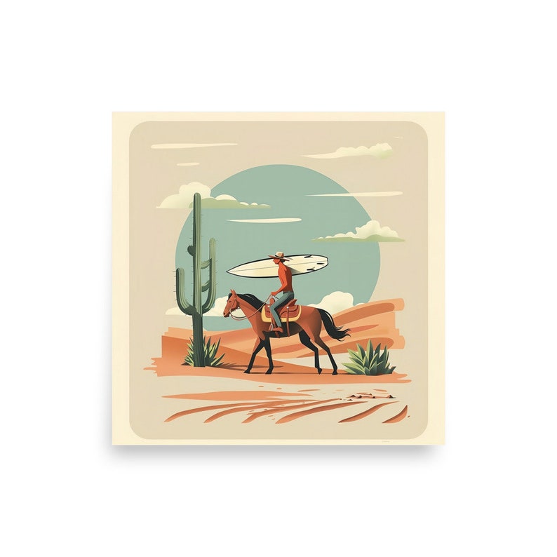 Surf Cowboy Riding a Horse Art Print Illustration - Surf Search Horse ...