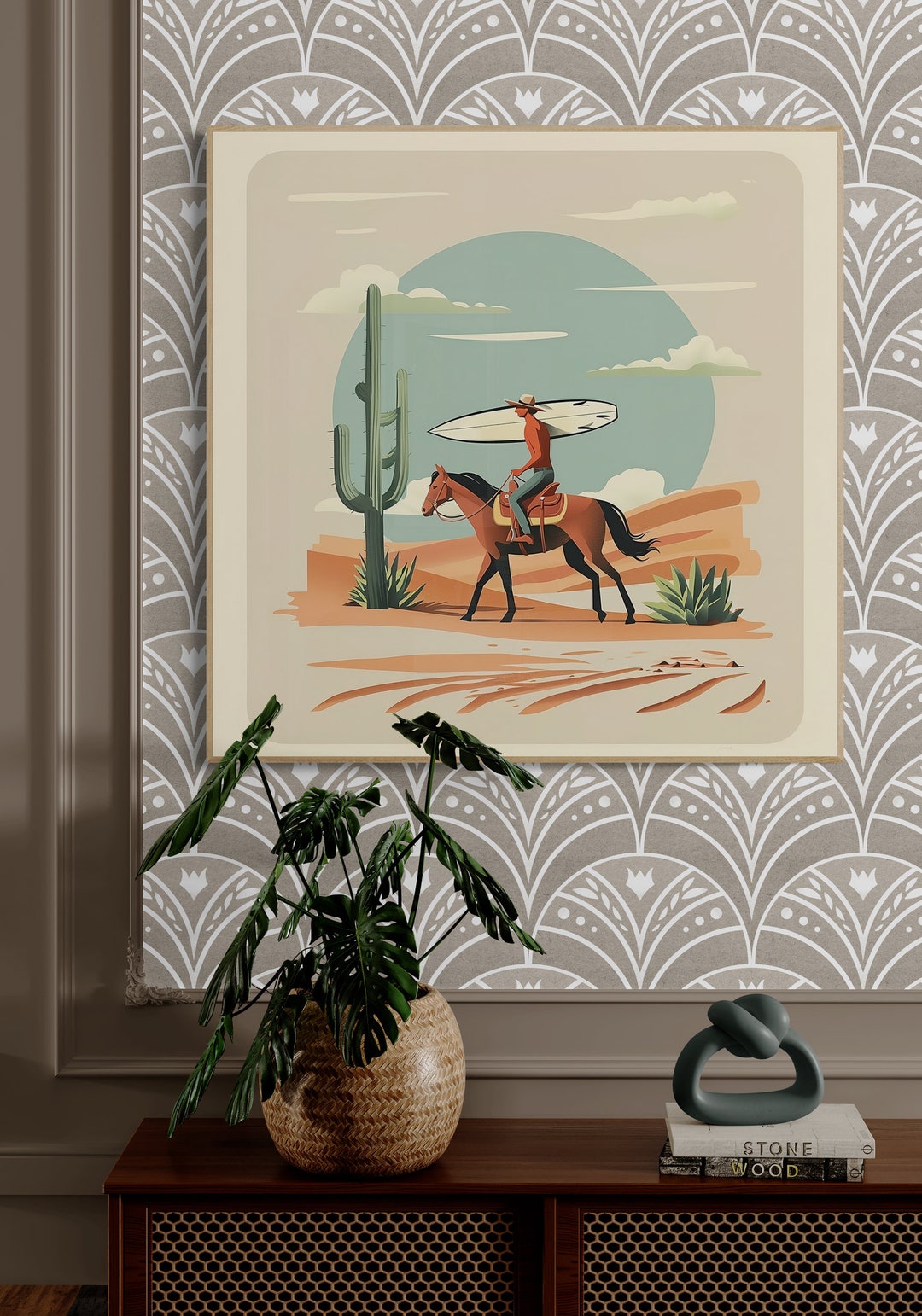 Surf Cowboy Riding a Horse Art Print Illustration - Surf Search Horse ...