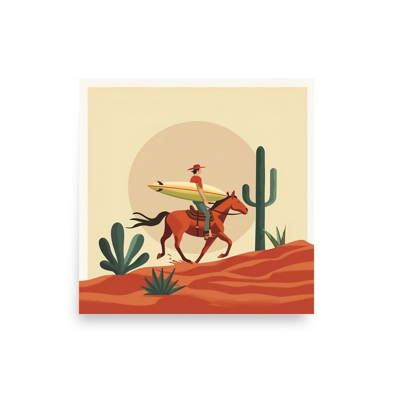 Surf Cowboy Riding a Horse Art Print Illustration - Surf Trip on ...