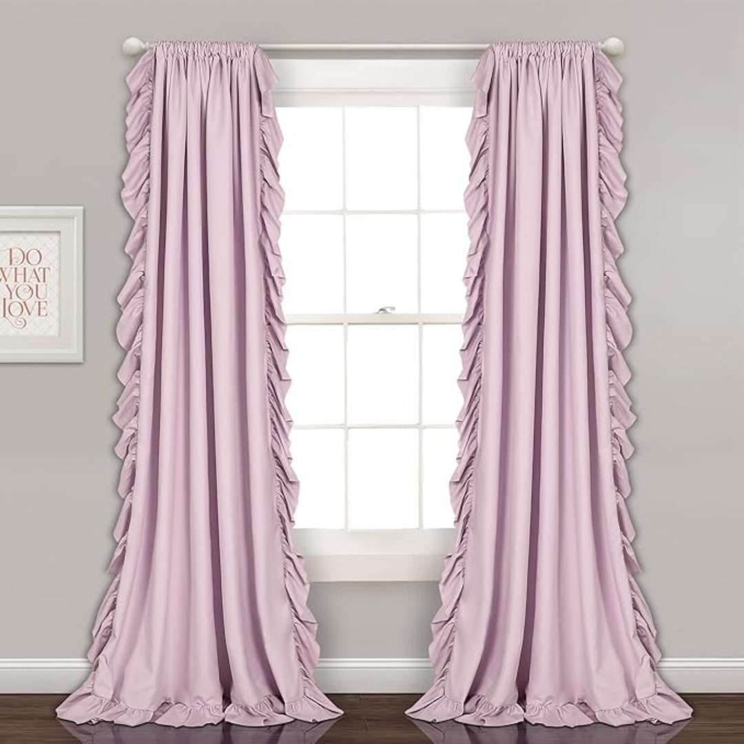 Reyna Ruffle Window Curtain Panel Set, Pair, 54 W X 84 L, Lilac Flowy ...