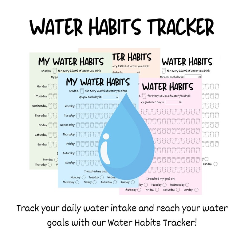 Water Habits Tracker Monitor Your Water Intake Instant Digital Download ...