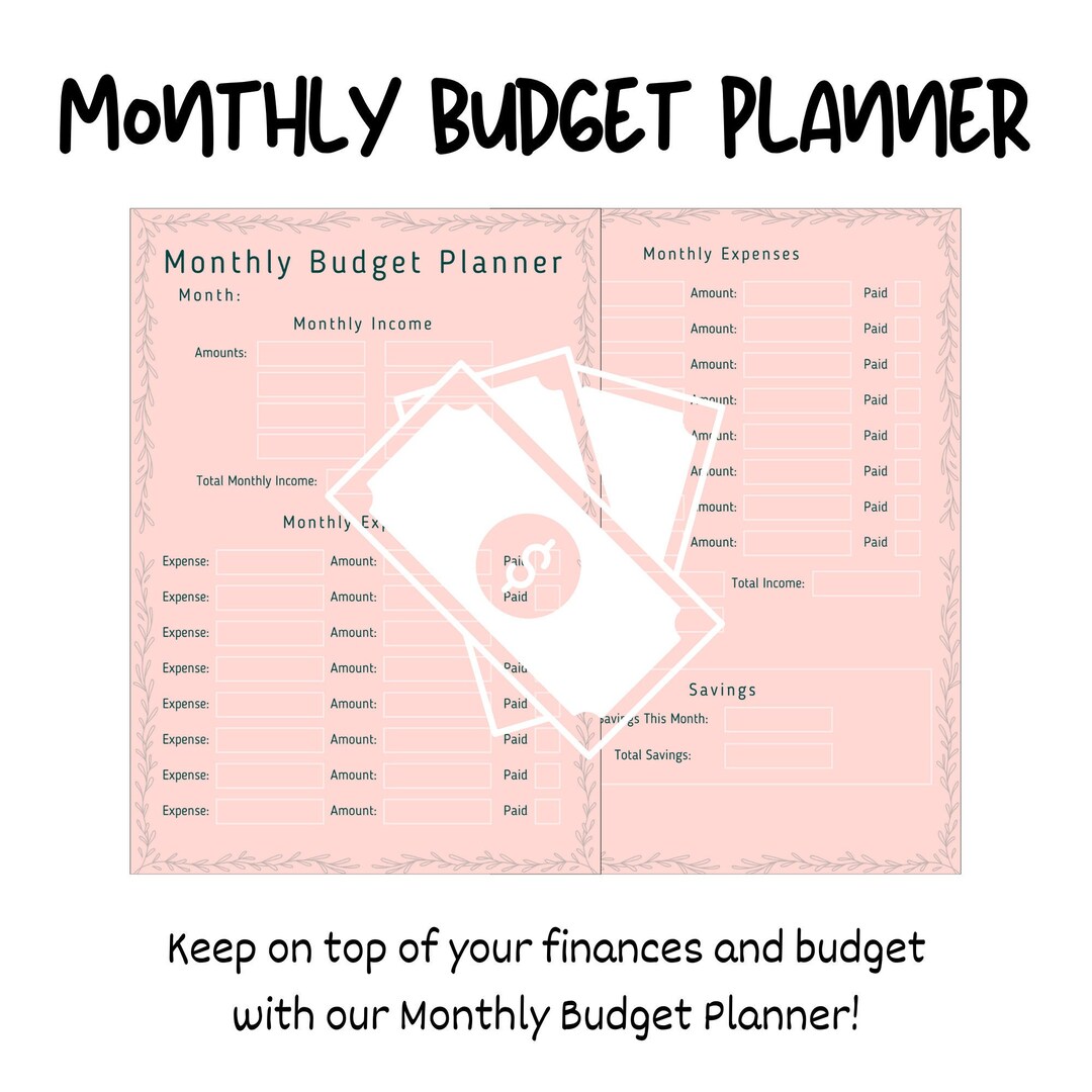 Monthly Budget Planner Finance Organiser Digital and Printable Template ...