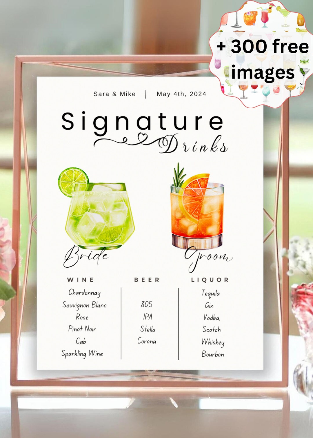 Signature Cocktail Menu, Customizable, Modern Editable Drink Menu ...