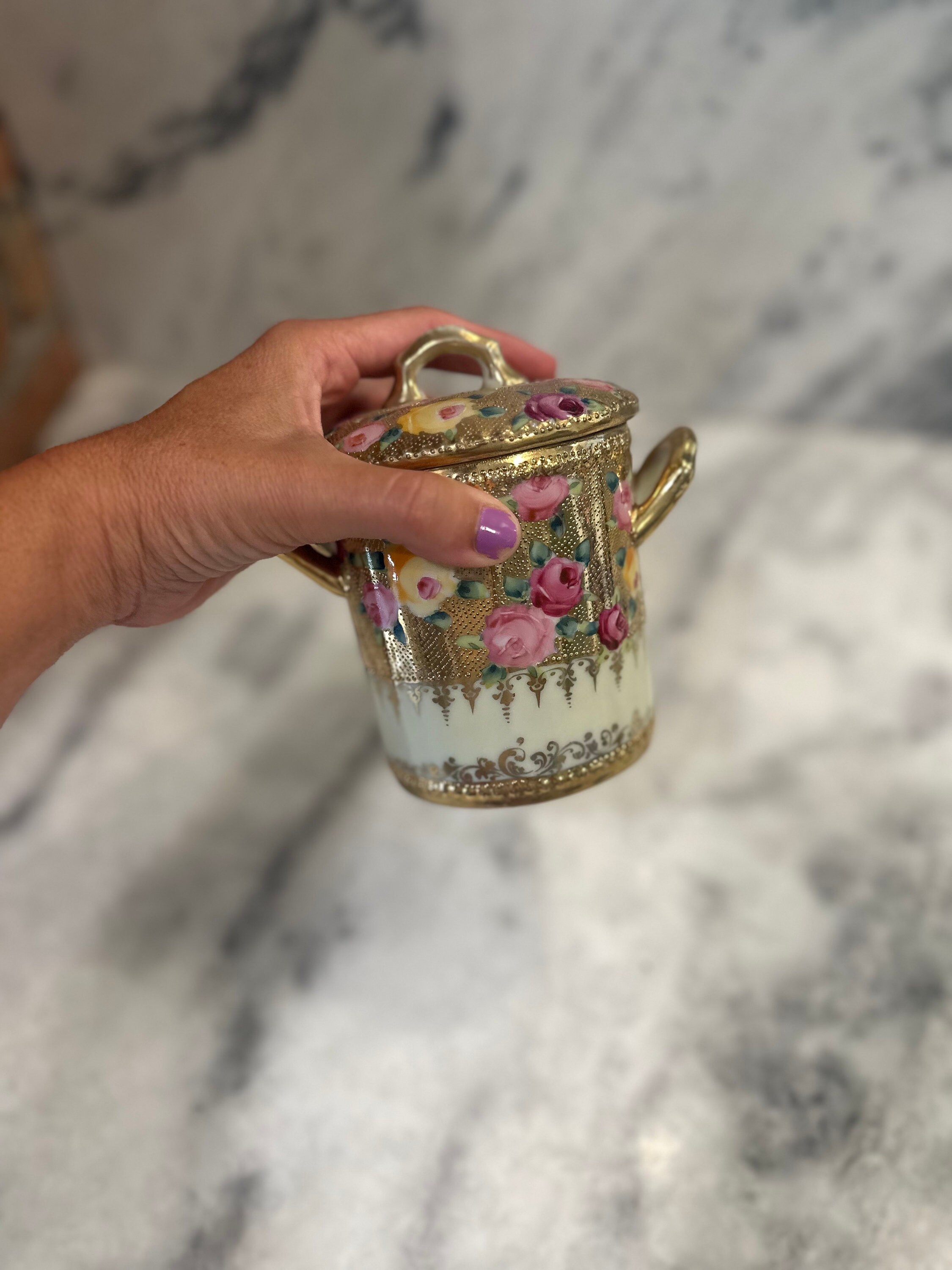 Nippon Antique Jelly Jar Floral and Gold - Etsy Canada