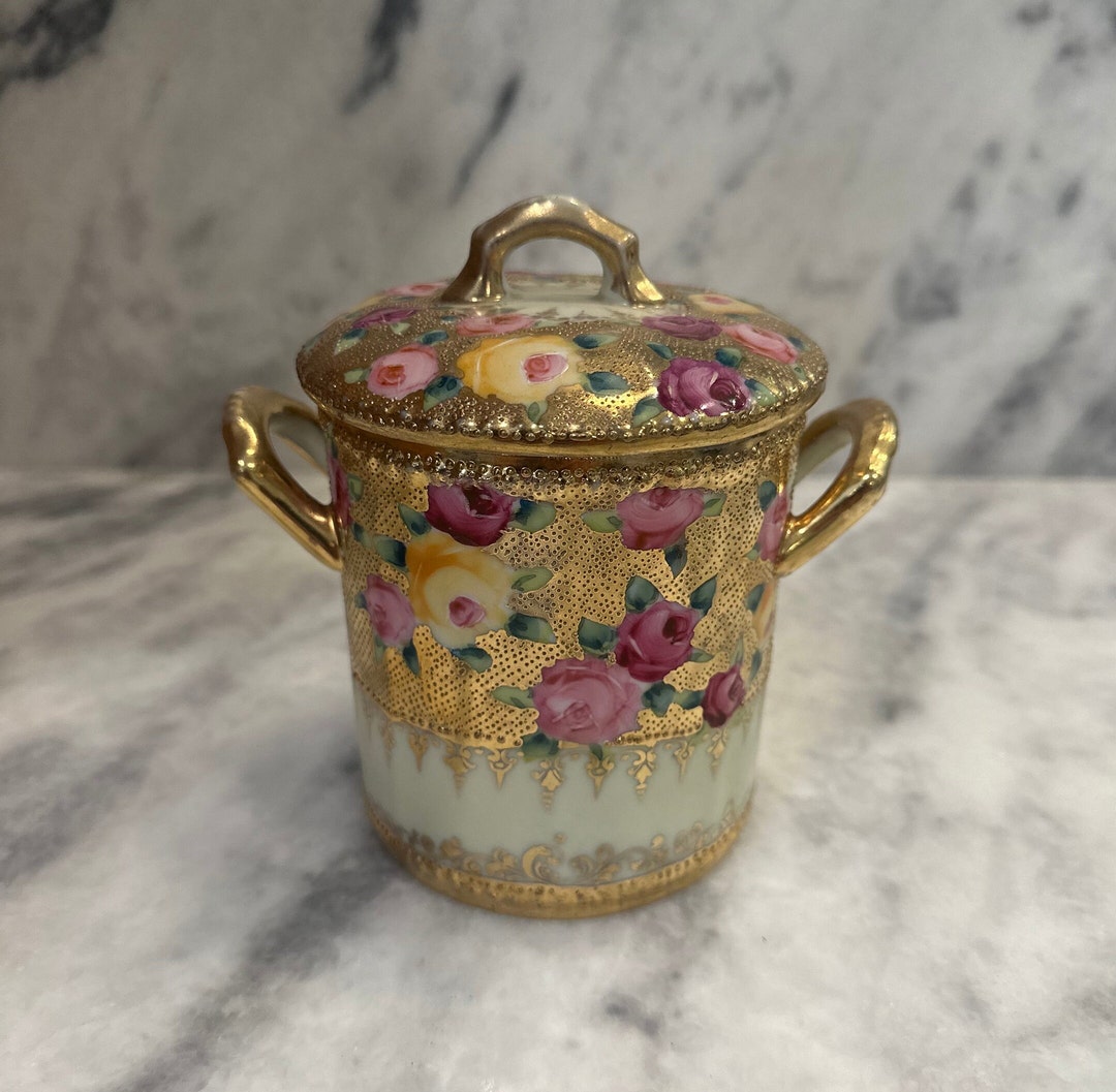 Nippon Antique Jelly Jar Floral and Gold - Etsy