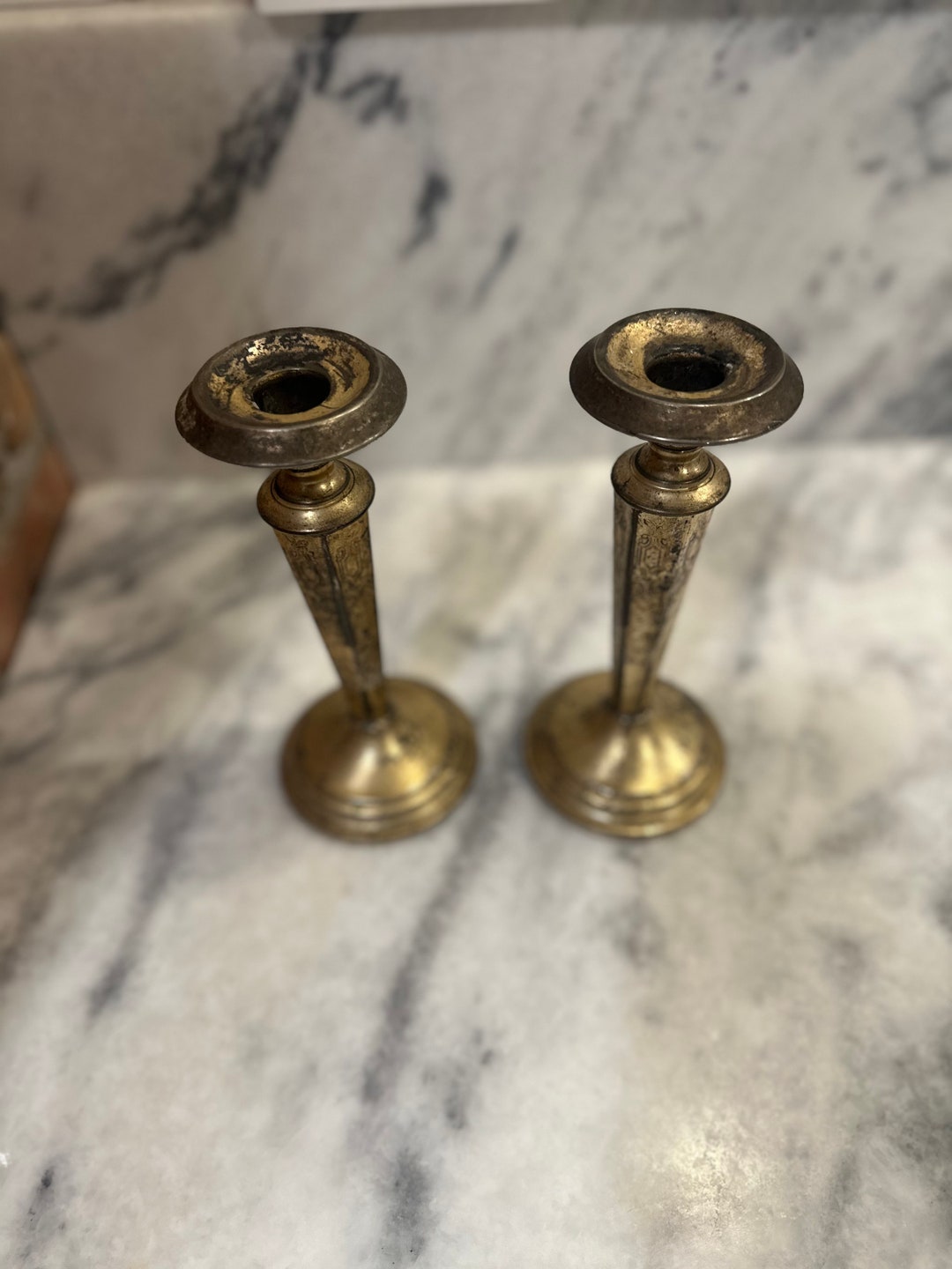 Silver Plated Candlesticks set of 2 Antique Patina Hemill Silverware ...