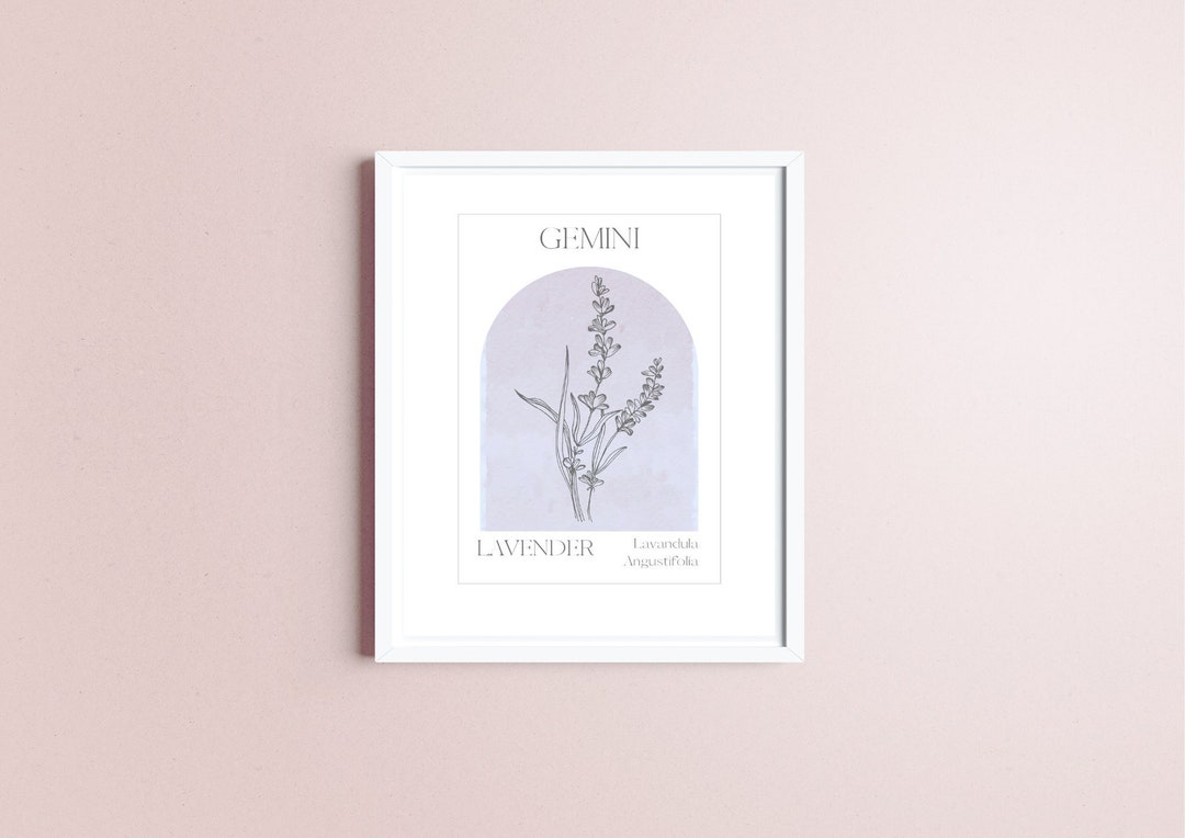 GEMINI Art Print Gemini Flower Symbol Lavender Print Star Sign Wall Art ...