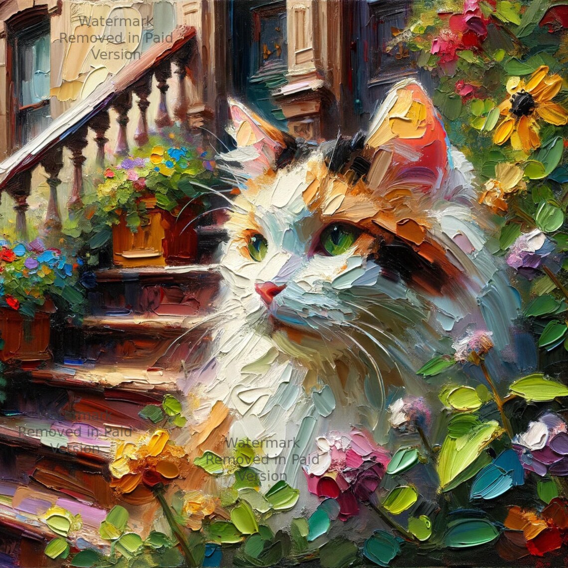 Calico Cat Oil Painting Wallpaper Background AI Assisted Digital Image ...