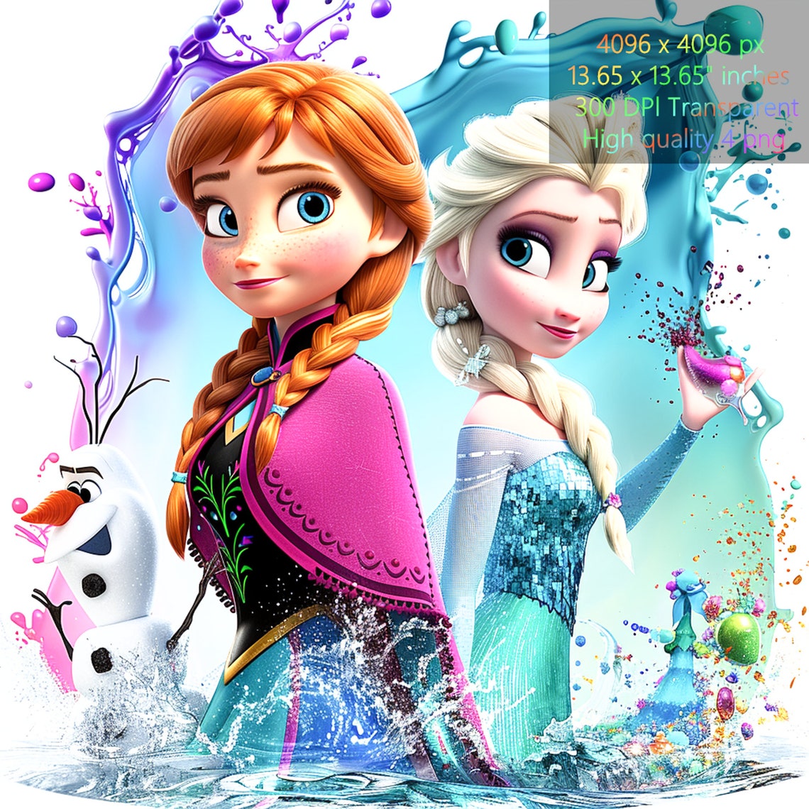 Elsa-anna Frozen Png,t-shirt Designs,3d Splash Watercolor Frozen ...